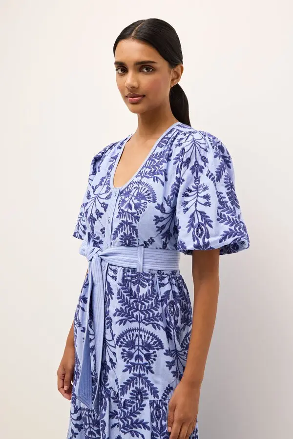 Marie Oliver Natty Embroidered Cotton Dress - Serenity | Editorialist