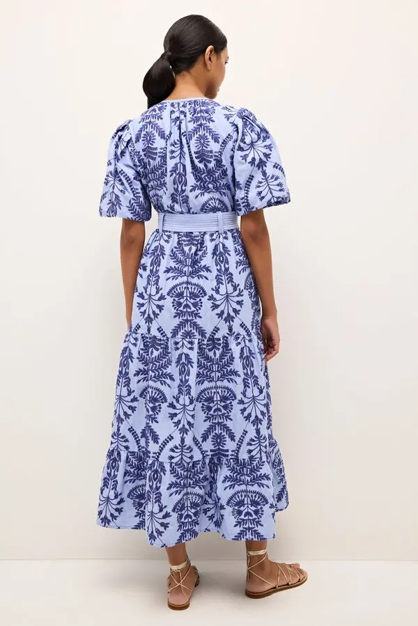 marie oliver natty tiered floral-embroidered midi dress Marie Oliver Natty Floral Embroidery Dress In Serenity