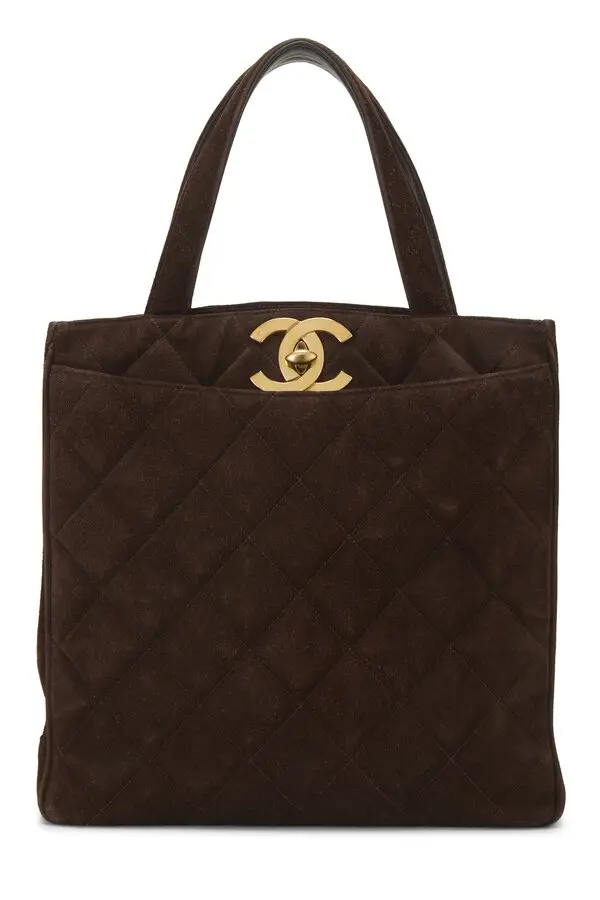 Chanel Quilted Suede Turnlock Tote