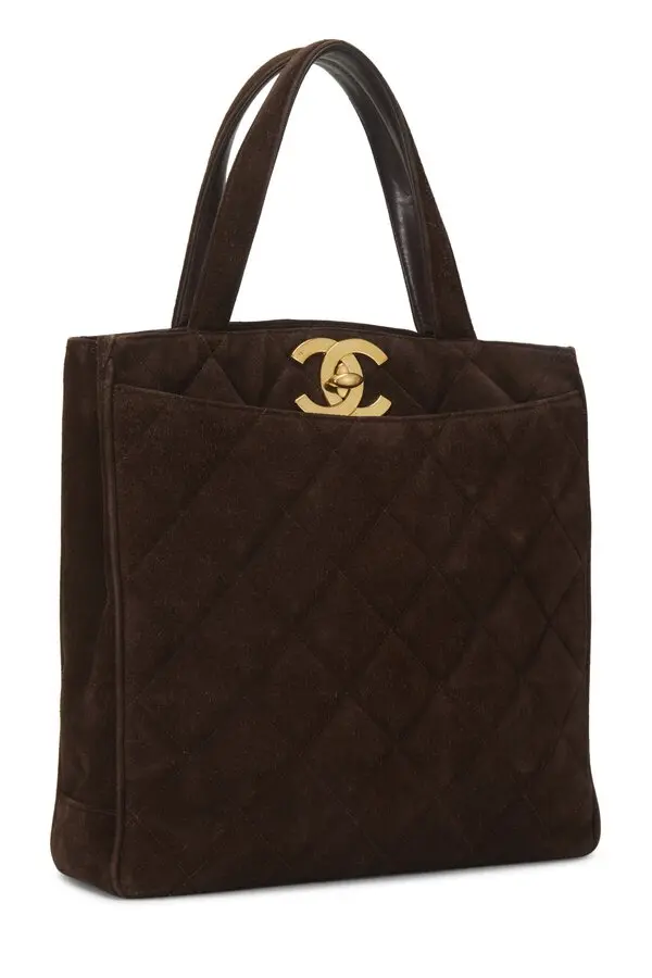 Chanel Quilted Suede Turnlock Tote