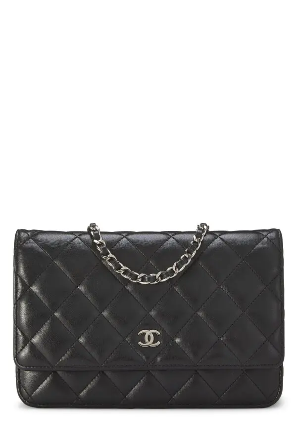 Chanel Calfskin Classic Quilted Wallet On Chain - Black