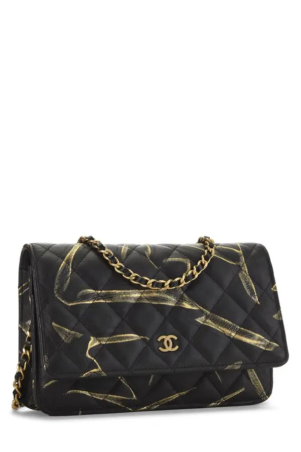 Chanel Calfskin Classic Quilted Wallet On Chain - Black