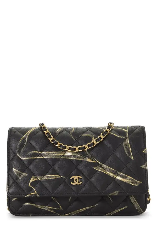 Chanel Calfskin Classic Quilted Wallet On Chain - Black