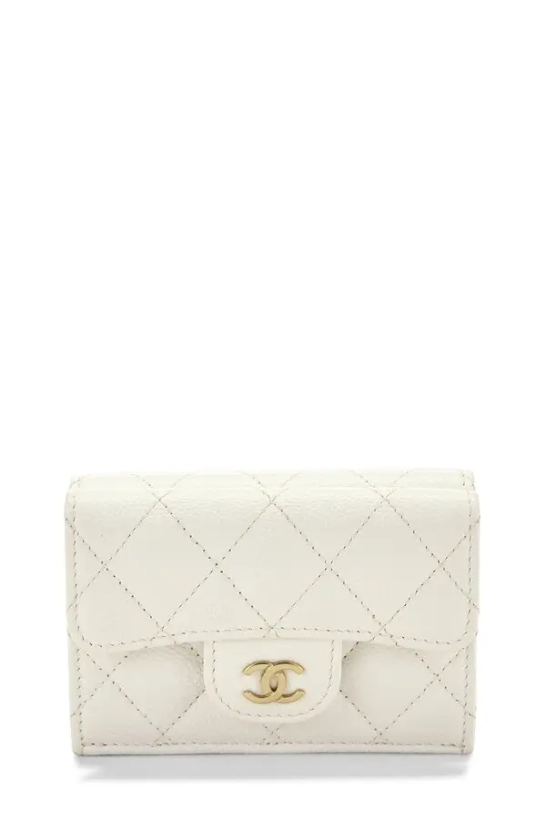 Chanel Caviar Classic Flap Compact Wallet - White