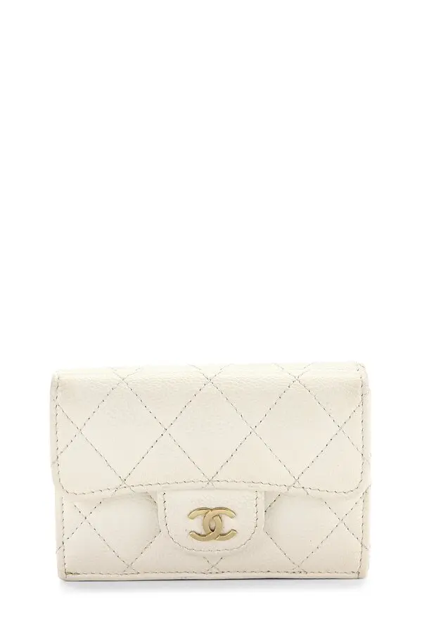 Chanel Caviar Classic Flap Compact Wallet - White
