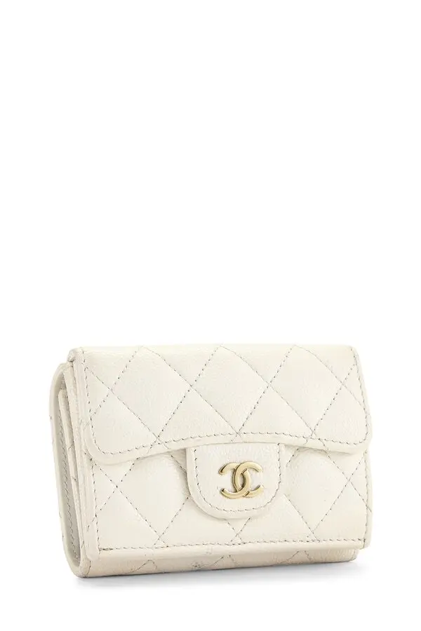 Chanel Caviar Classic Flap Compact Wallet - White