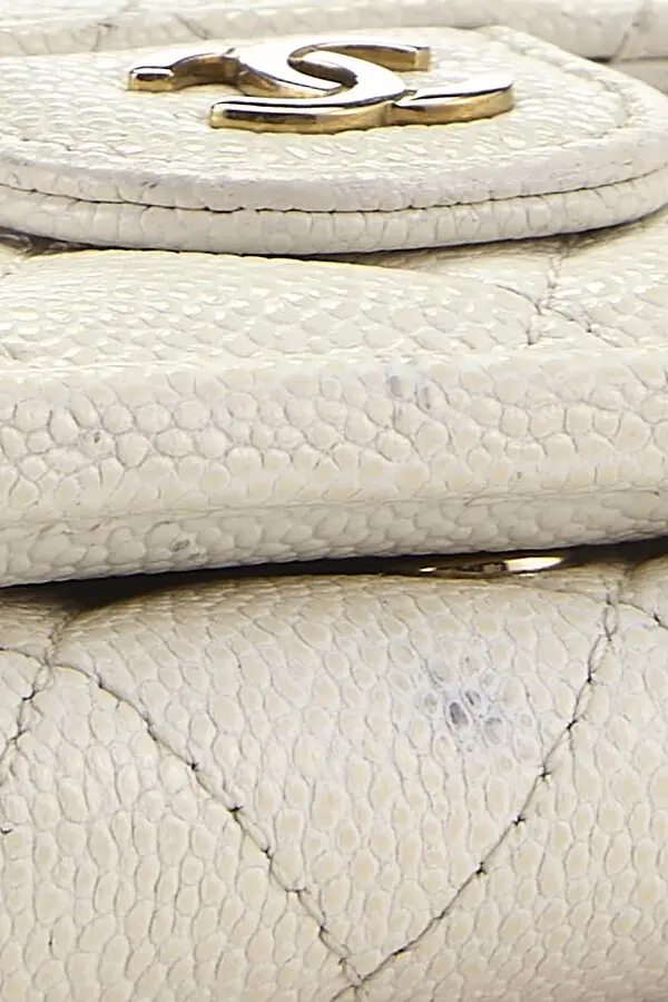 Chanel Caviar Classic Flap Compact Wallet - White