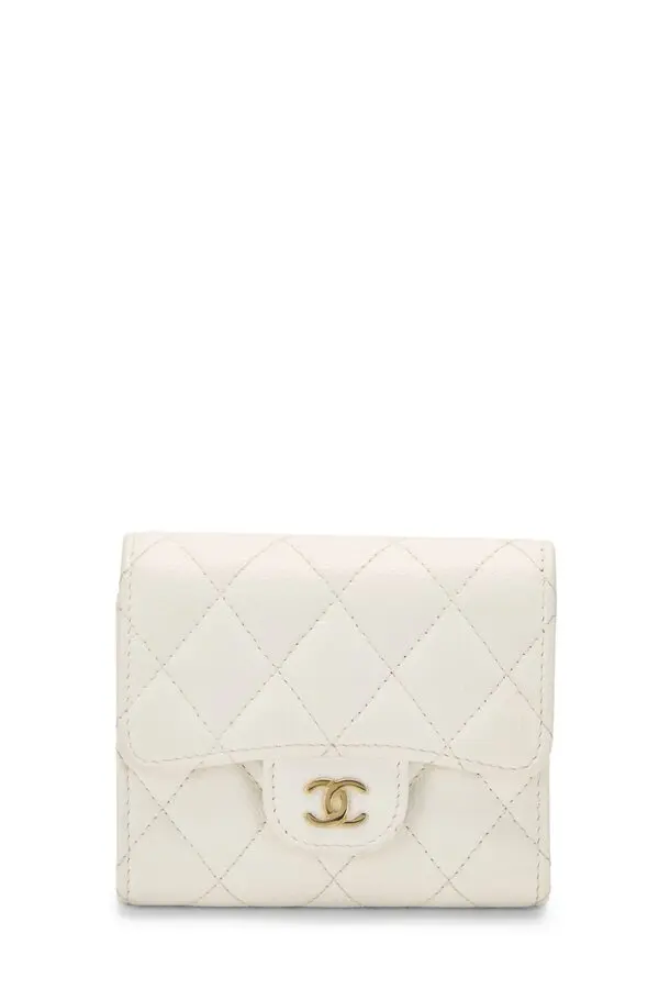 Chanel Caviar Classic Flap Compact Wallet - White