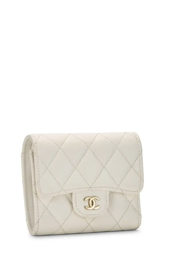 Chanel Caviar Classic Flap Compact Wallet - White