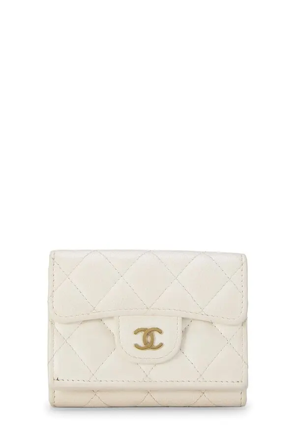 Chanel Caviar Classic Flap Compact Wallet - White