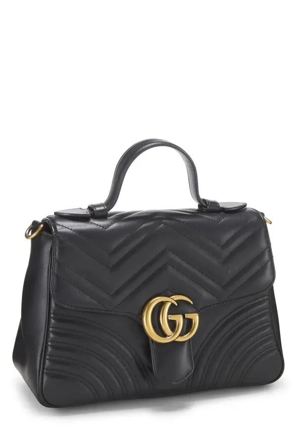 Gucci Leather Gg Marmont Top Handle Flap Bag - Black