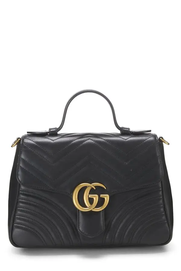 Gucci Leather Gg Marmont Top Handle Flap Bag - Black