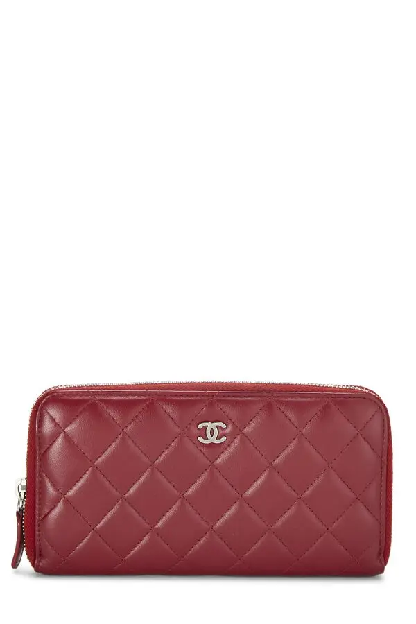 Chanel Quilted Lambskin Classic Zip Long Wallet - Red