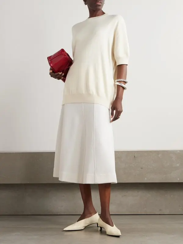 JIL SANDER Paneled Knitted Midi Skirt - Neutrals