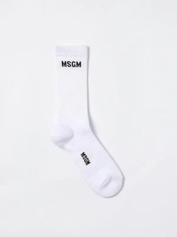 MSGM Crew Socks With Logo Detail - White