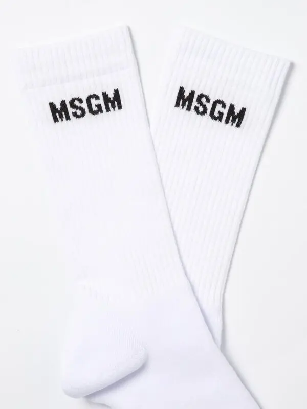 MSGM Crew Socks With Logo Detail - White