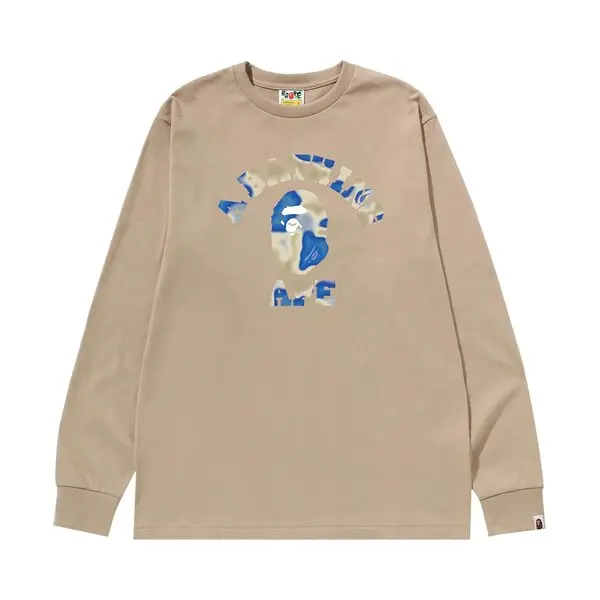 A BATHING APE Liquid Camo College Long-sleeve Tee 'beige