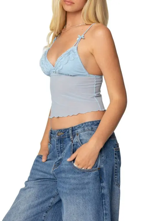 EDIKTED Berkley Lace Trim Sheer Mesh Camisole