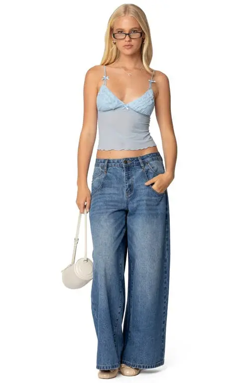 EDIKTED Berkley Lace Trim Sheer Mesh Camisole