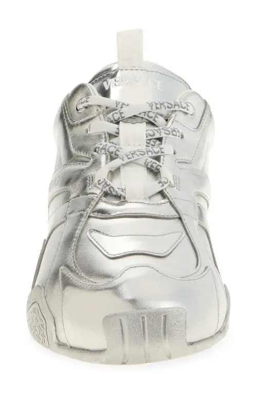 Versace Galaxia Metallic Leather Sneakers - Silver