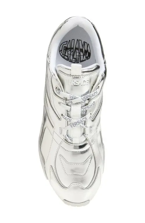 Versace Galaxia Metallic Leather Sneakers - Silver
