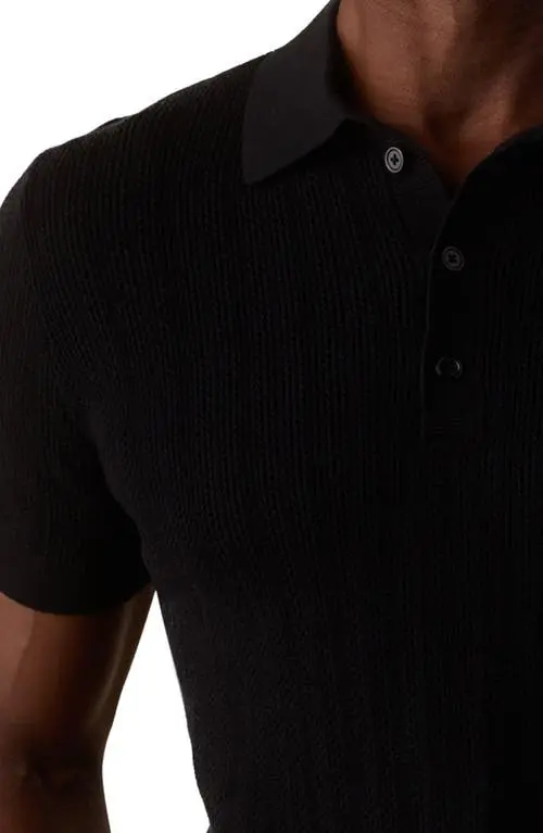 THE NORMAL BRAND Robles Textured Knit Polo - Black
