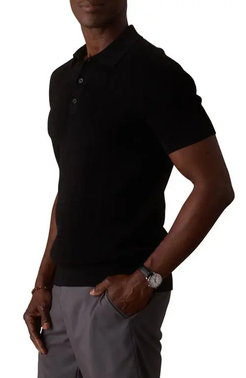 THE NORMAL BRAND Robles Textured Knit Polo - Black