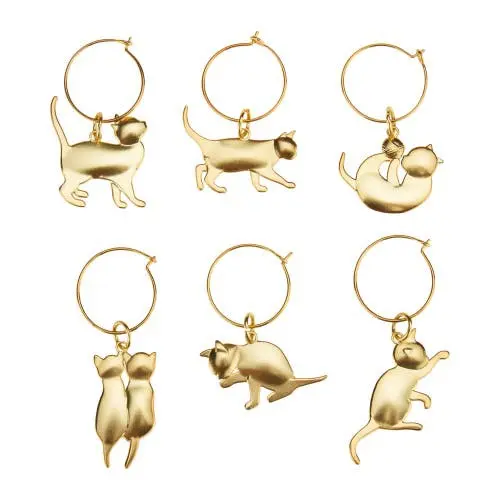 TWINE Cat Wine Charms Set Of 6 - Gold