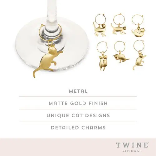 TWINE Cat Wine Charms Set Of 6