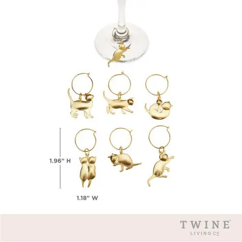 TWINE Cat Wine Charms Set Of 6