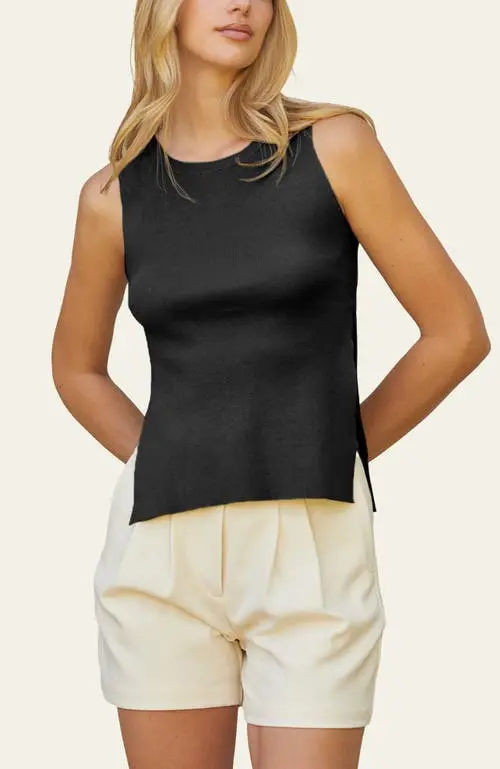 CRESCENT Side Slit Sleeveless Knit Top