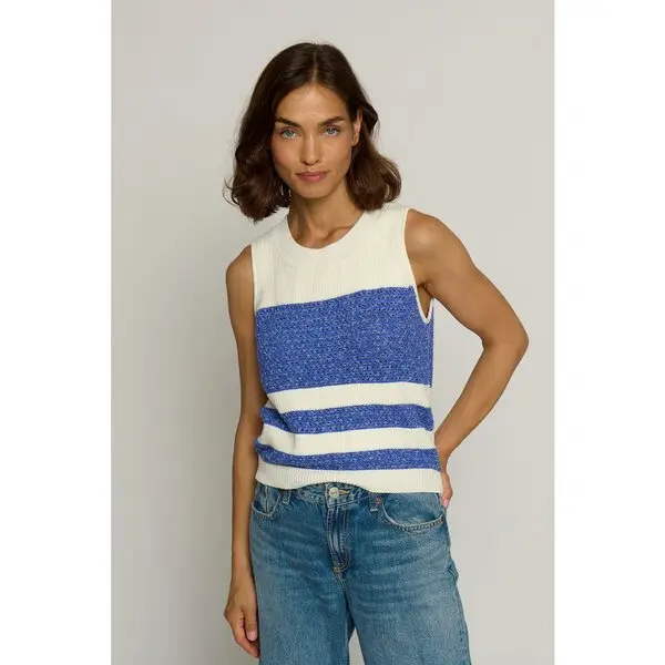 Central Park West Sleeveless Striped Knit Top - Blue Stripe