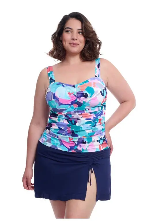 GOTTEX Holi Full Figure Tankini Top - Blue Multi