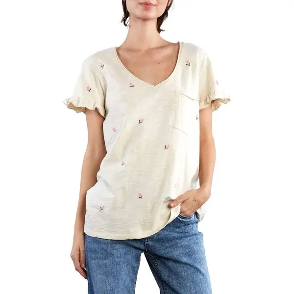 BILLY T Rosey Frill Sleeve T-shirt - Iced Latte