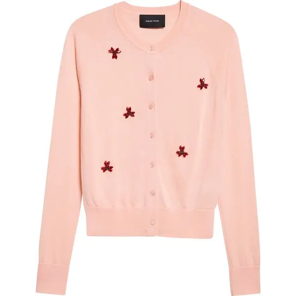 Simone Rocha Crystal Carnation Merino Wool & Silk Cardigan