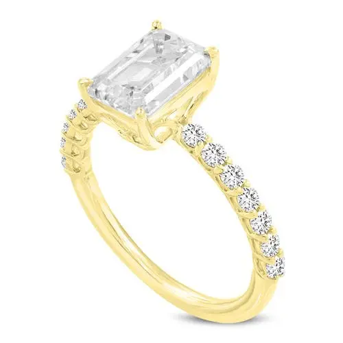 LUVMYJEWELRY Calista Emerald Lab Grown Diamond Engagement Ring - 14k Yellow Gold