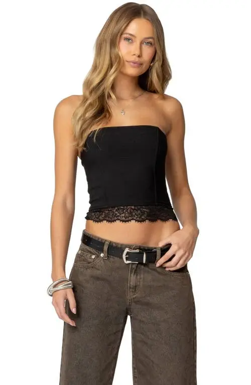 EDIKTED Elaina Lace Trim Strapless Crop Top