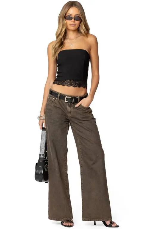 EDIKTED Elaina Lace Trim Strapless Crop Top