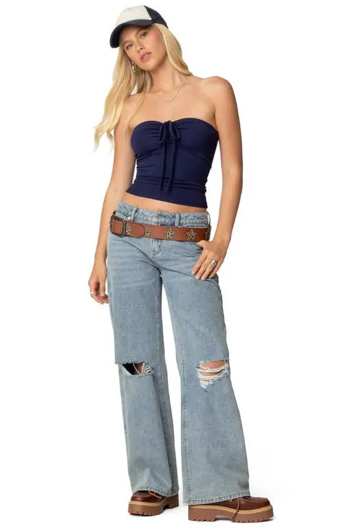 EDIKTED Annelise Strapless Tube Top - Navy