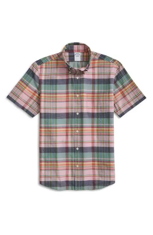 Brooks Brothers Madras Plaid Short Sleeve Button-down Shirt