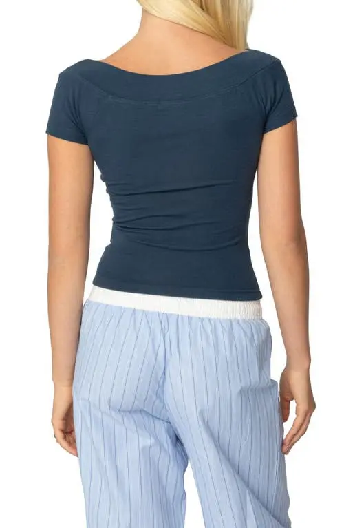 EDIKTED Becca Boat Neck T-shirt - Navy