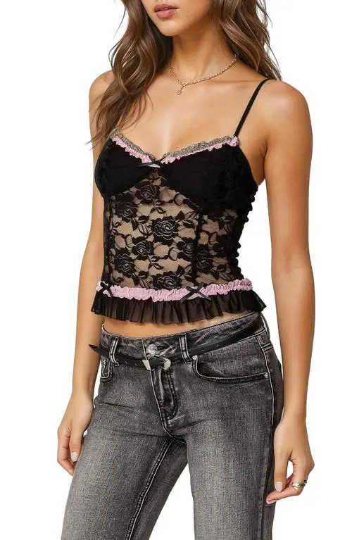 EDIKTED Ellen Sheer Lace Crop Camisole