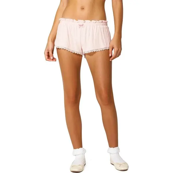 EDIKTED Waffle Knit Ruffle Shorts - Pink