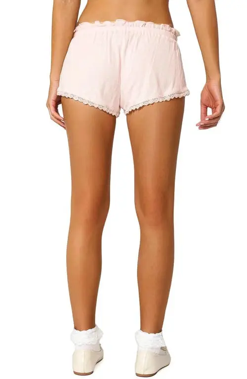 EDIKTED Waffle Knit Ruffle Shorts - Pink