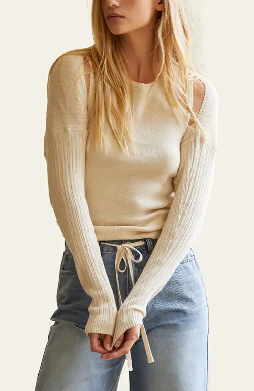 CRESCENT Two-piece Ribbed Knit Bolero Set - Cream
