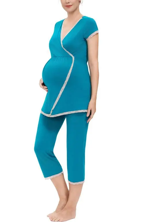 KIMI + KAI Cindy Maternity/nursing Pajamas Set - Turquoise