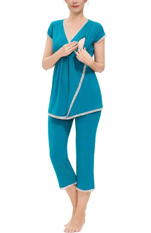 KIMI + KAI Cindy Maternity/nursing Pajamas Set - Turquoise