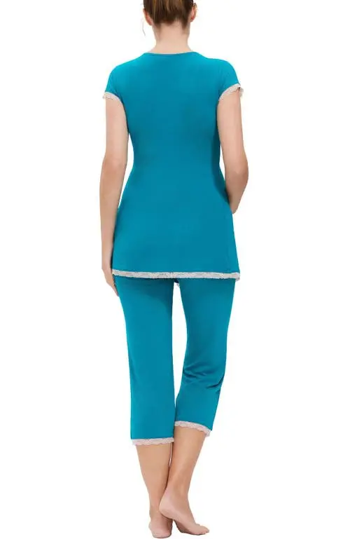 KIMI + KAI Cindy Maternity/nursing Pajamas Set - Turquoise