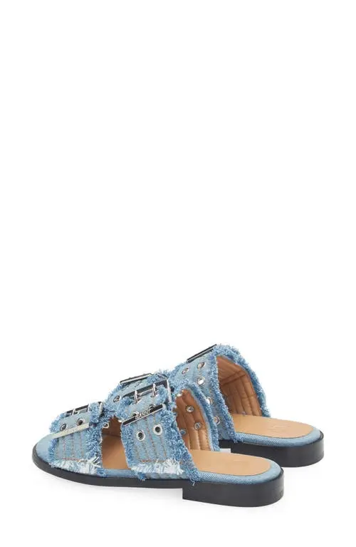 GANNI Buckle Slide Sandal - Faded Denim