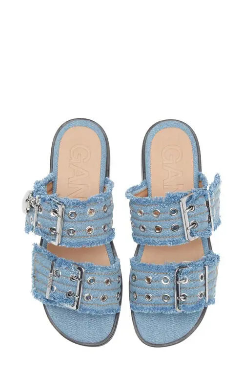 GANNI Buckle Slide Sandal - Faded Denim